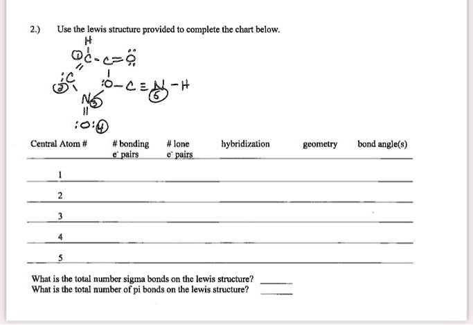 SOLVED: Use the lewis structure provided to complete the chart below ...
