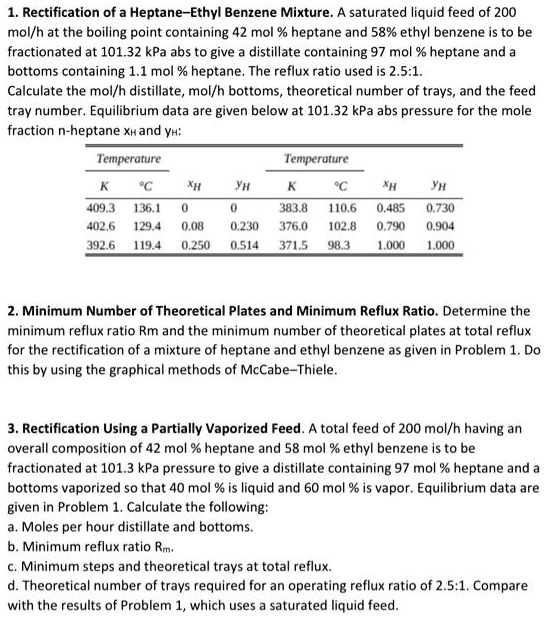 SOLVED: Rectification of a Heptane-Ethyl Benzene Mixture A saturated ...