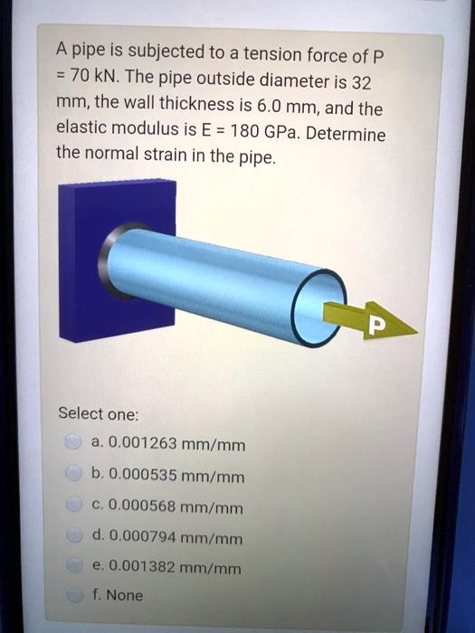 SOLVED: A pipe is subjected to a tension force of P = 70 kN. The pipe ...