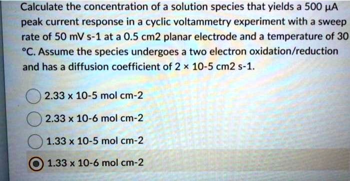 SOLVED: Calculate the concentration of a solution species that yields a ...