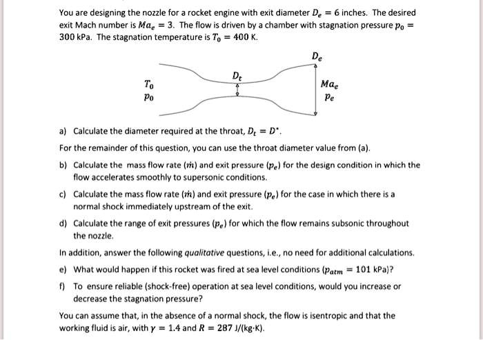 SOLVED: You are designing the nozzle for a rocket engine with exit diameter D=6 inches.The ...