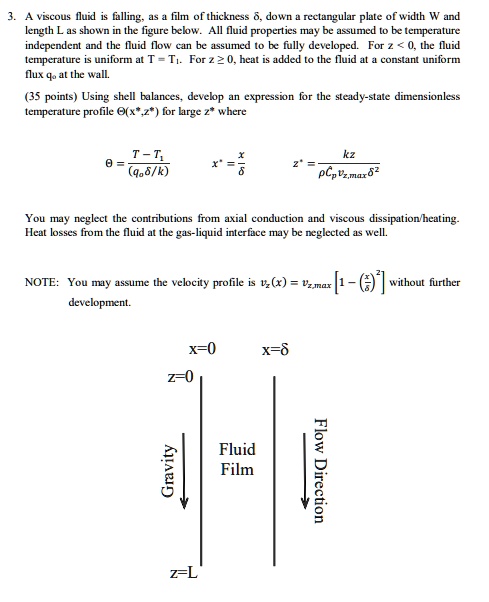 3 a viscous fluid is falling as a film of thickness down a rectangular ...