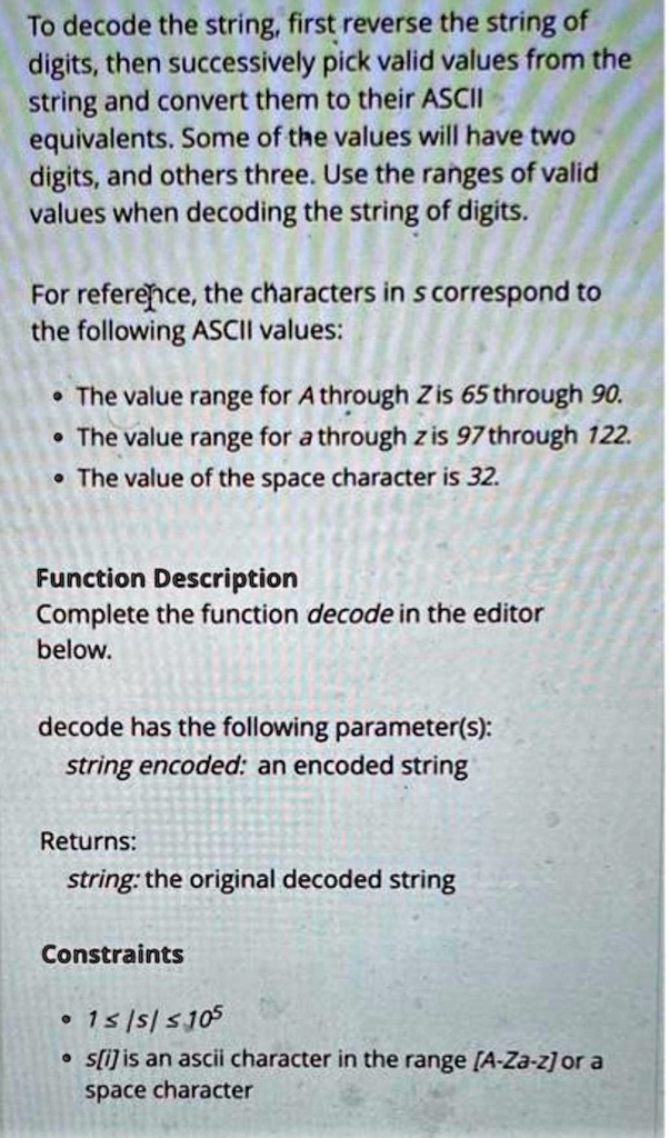 in java please to decode the stringfirst reverse the string of ...