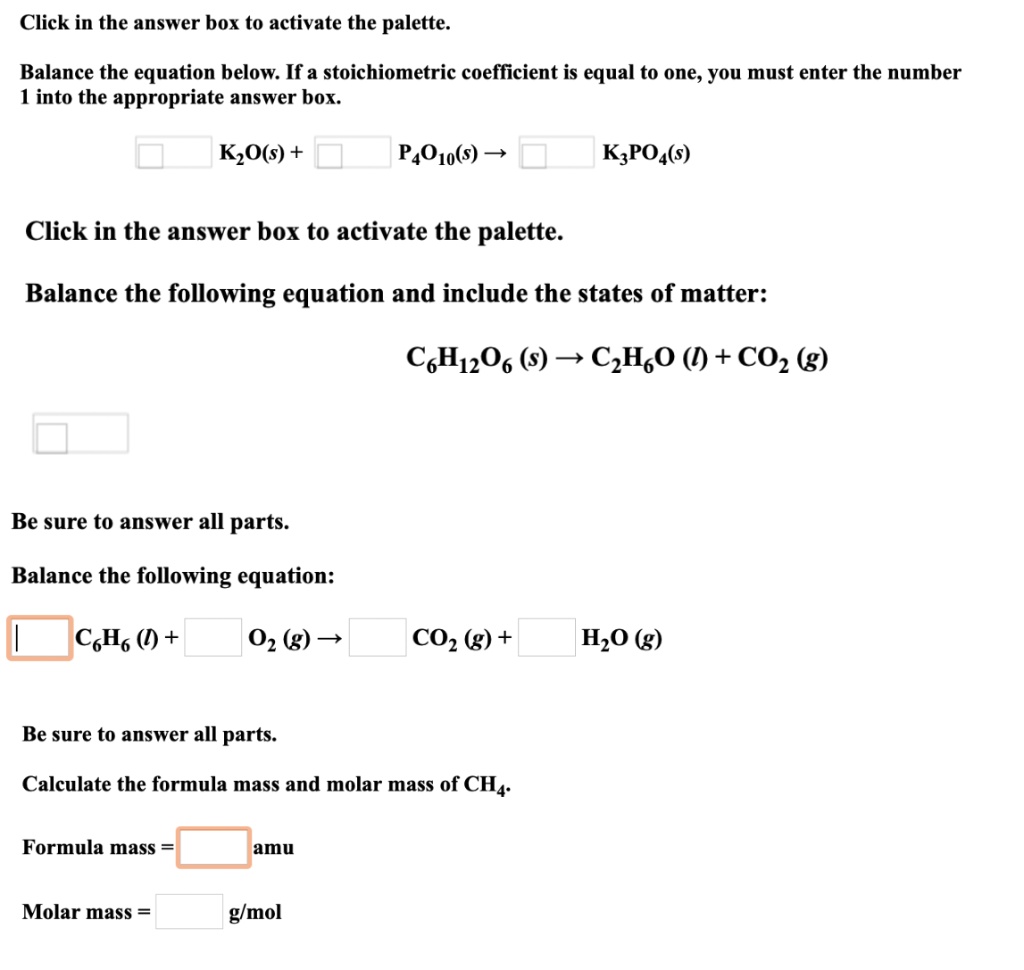 SOLVED: Balance the equation below. If a stoichiometric coefficient is ...