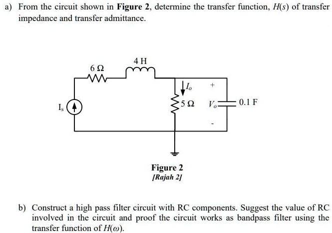 SOLVED: From the circuit shown in Figure 2, determine the transfer function, H(s) of transfer ...
