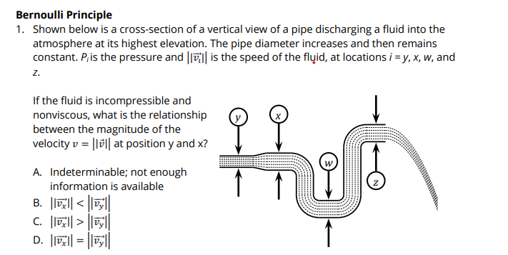 SOLVED: Bernoulli Principle 1. Shown below is a cross-section of a ...
