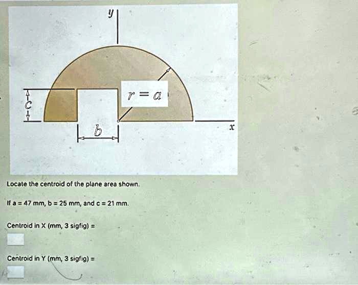 SOLVED: Texts: Locate the centroid of the plane area shown. If a = 47 ...