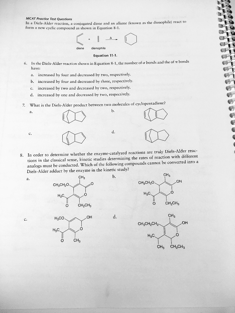 mcat practice test questions in a diels alder reaction a conjugated ...