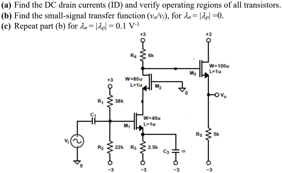 SOLVED: For the circuit below, assume k'n = 100 ÂµA/V^2, and k'p = 50 ...