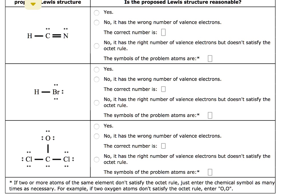 SOLVED: Lewis structure Is the proposed Lewis structure reasonable? Yes ...