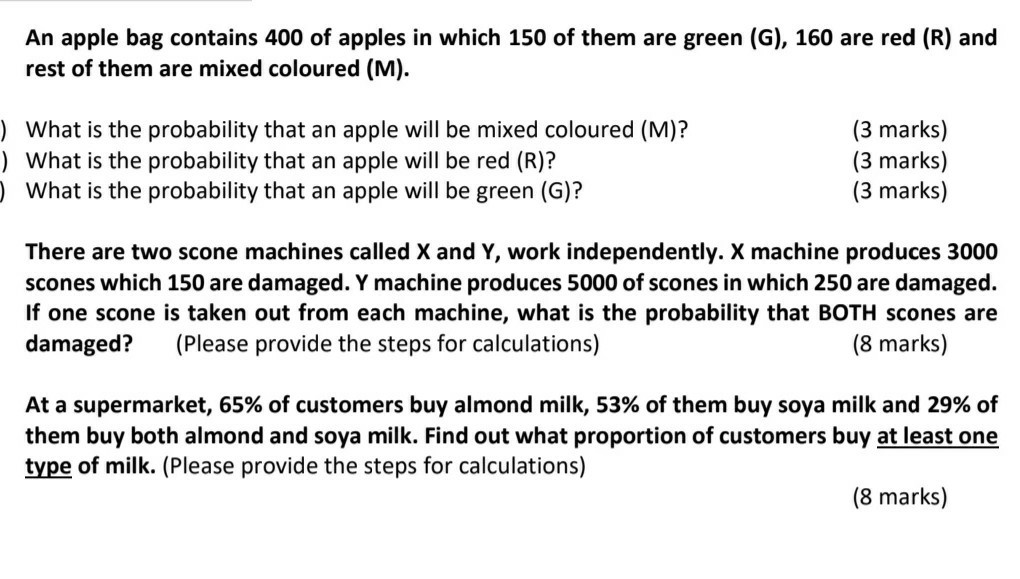 An apple bag contains 400 of apples in which 150 of them are green (G ...