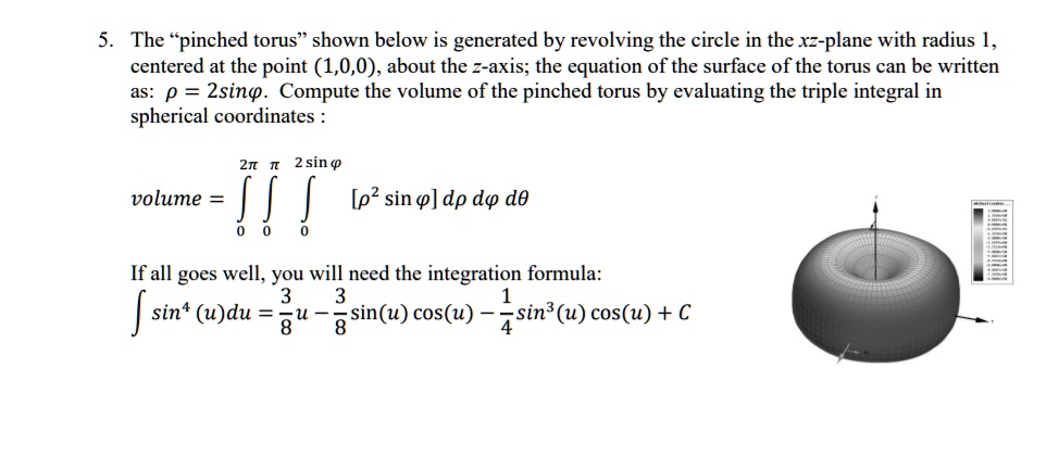 SOLVED: The "pinched torus" shown below is generated by revolving the ...