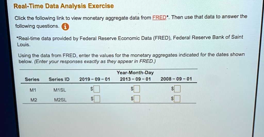SOLVED: Real-Time Data Analysis Exercise Click the following link to view monetary aggregate ...