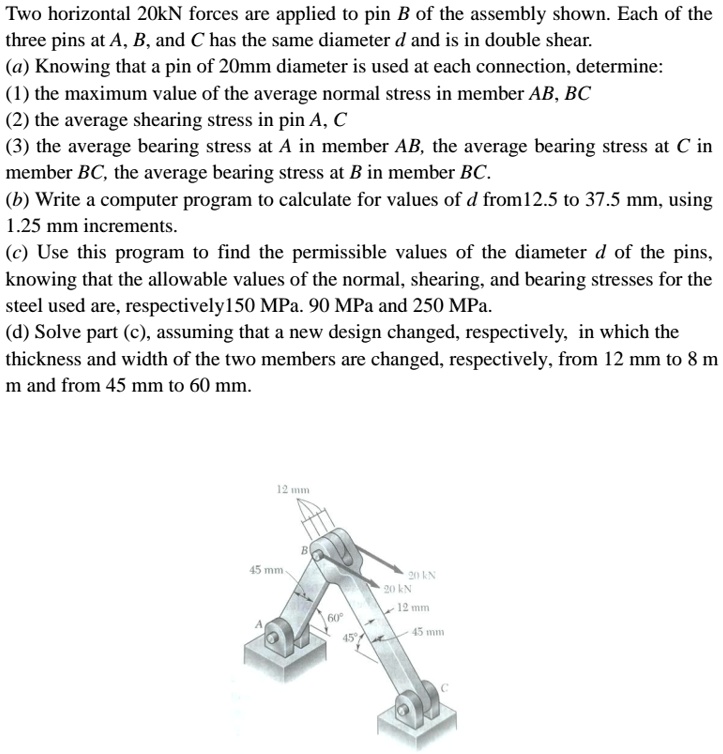 Two horizontal 20kN forces are applied to pin B of the assembly shown ...