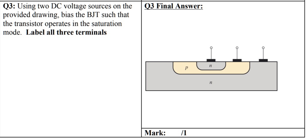 SOLVED: Q3: Using two DC voltage sources on the provided drawing, bias the BJT such that the ...