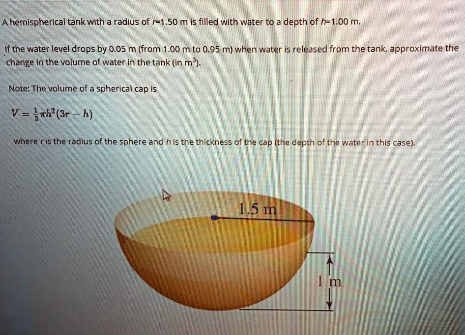 SOLVED: Calculus Question A hemispherical tank with a radius of 1.50 m ...