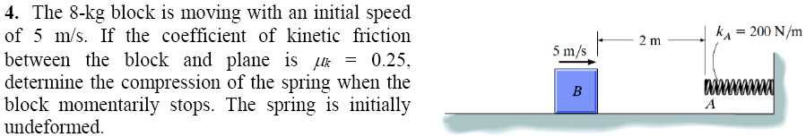 SOLVED: The 8-kg block is moving with an initial speed of 5 m/s. If the coefficient of kinetic ...