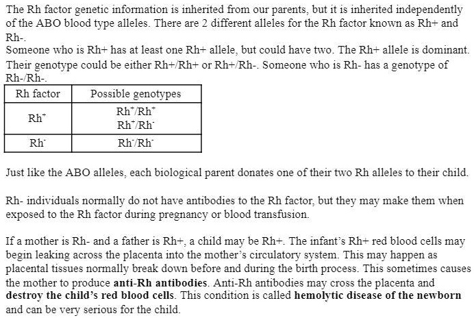 the rh factor genetic information is inherited from our parents but it ...