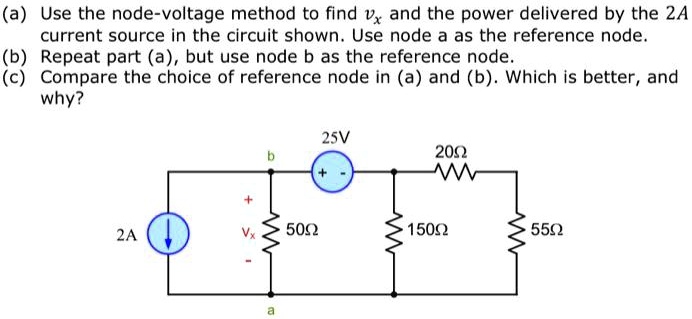 (a) Use the node-voltage method to find vx and the power delivered by the 2A current source in ...