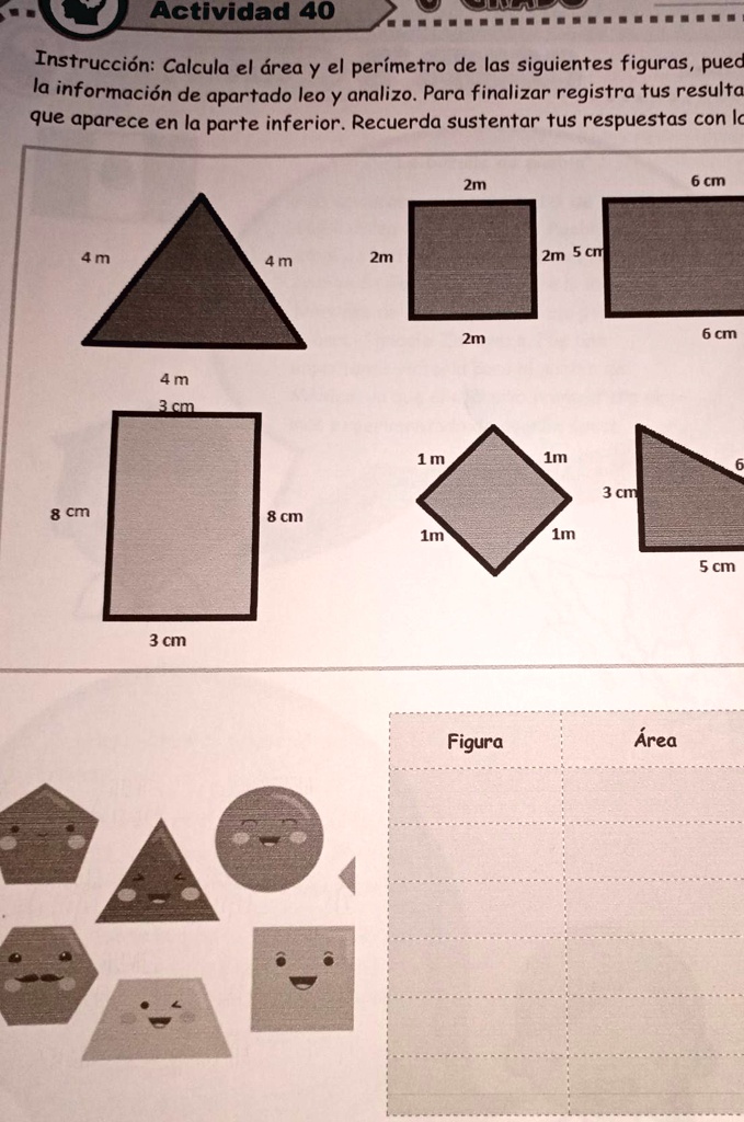 SOLVED: el área y el perimetro de las figuras la otra parte de la ...