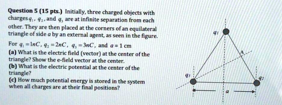 Question 5 (15 pts.) Initially, three charged objects with charges q1 ...