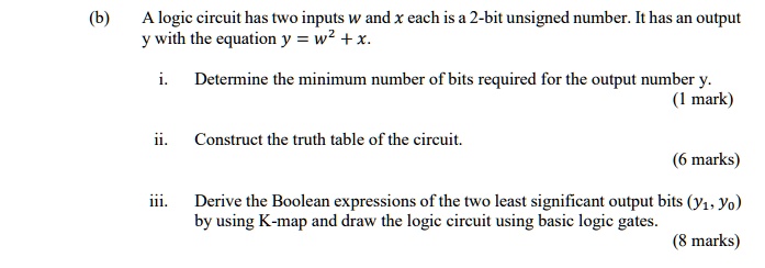 SOLVED: DIGIT ELECTRONICS (b) A logic circuit has two inputs w and x each is a 2-bit unsigned ...