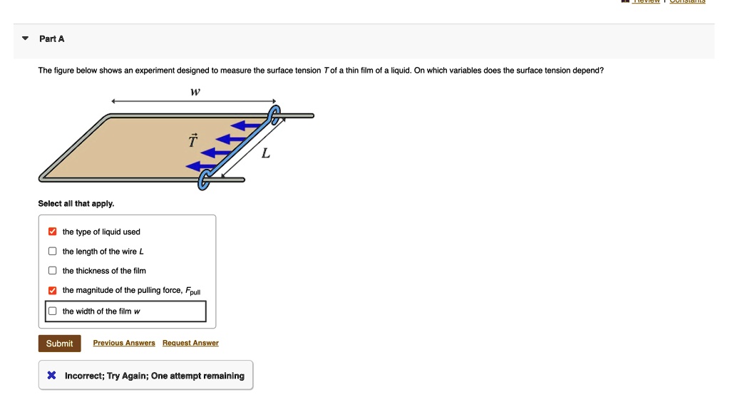 [GET ANSWER] Part A The figure below shows an experiment designed to measure the surface tension ...