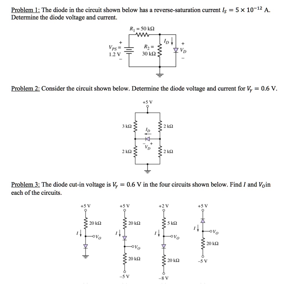 SOLVED: Problem 1: The diode in the circuit shown below has a reverse-saturation current Is = 5 ...