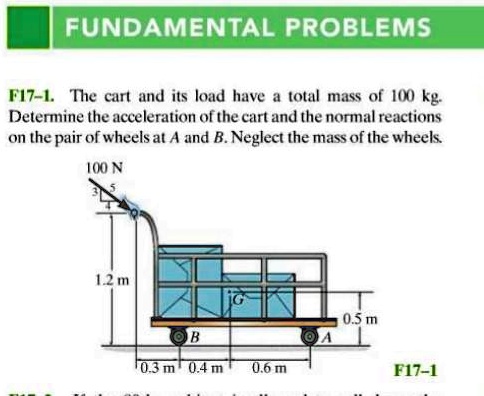 FUNDAMENTAL PROBLEMS F17-1. The cart and its load have a total mass of ...