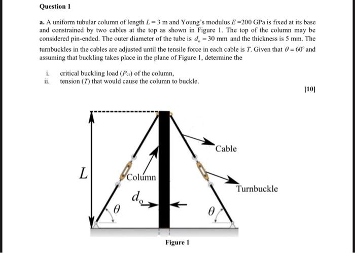 SOLVED: Uniform tubular column of length L = 3 m and Young's modulus E ...