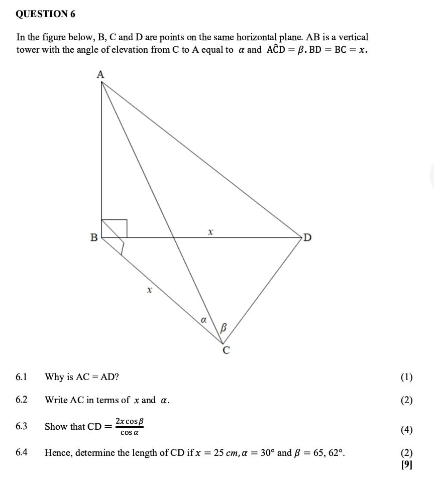 question 6 in the figure below mathrmb mathrmc and mathrmd are points on the same horizontal ...