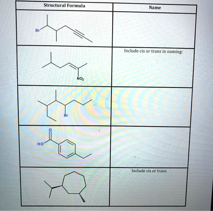 SOLVED: Structural Formula Name Include cis or trans In naming: NOz Ho ...