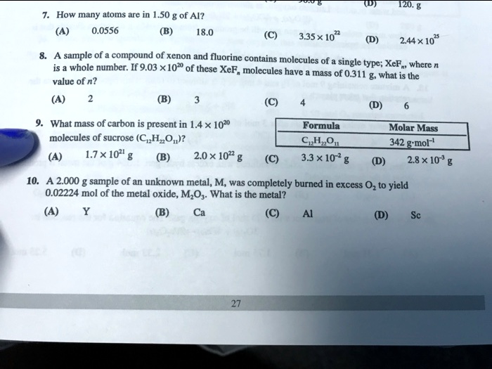 SOLVED:120, How many uomc in 1.50 g of Al? 18.0 0.0556 3.3Sx 107 ...