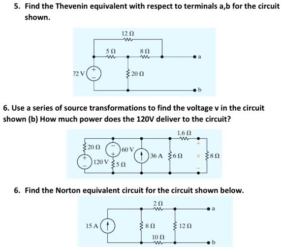 SOLVED: Find the Thevenin equivalent with respect to terminals a, b for the circuit shown: 12Î ...