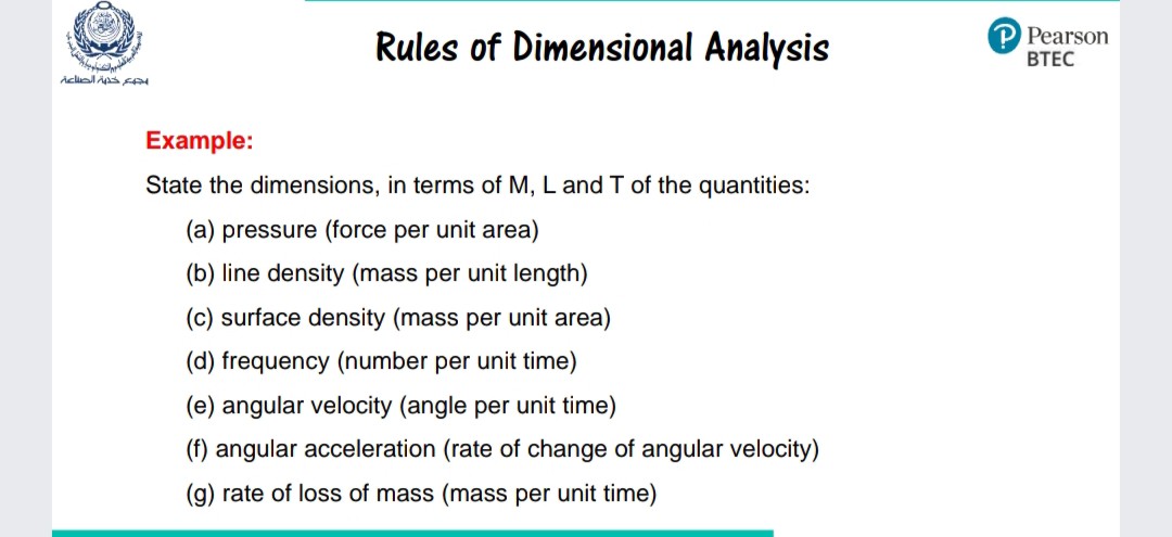 SOLVED: Rules of Dimensional Analysis Pearson BTEC Example: State the dimensions, in terms of M ...