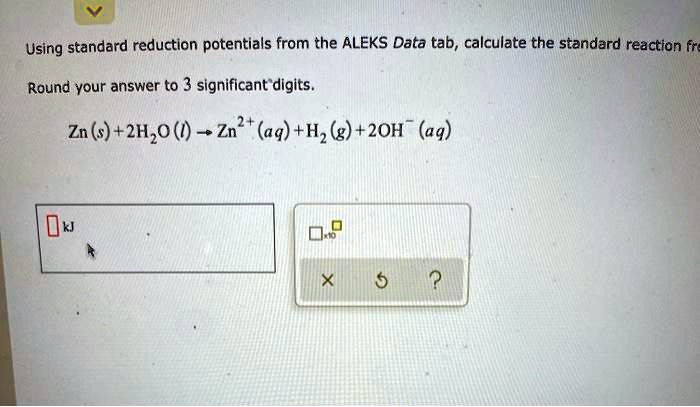 SOLVED: Using standard reduction potentials from the ALEKS Data tab, calculate the standard ...