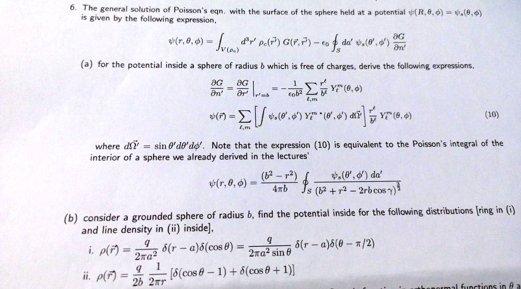 the general solution of poisson eqn with the surface of the sphere held ...