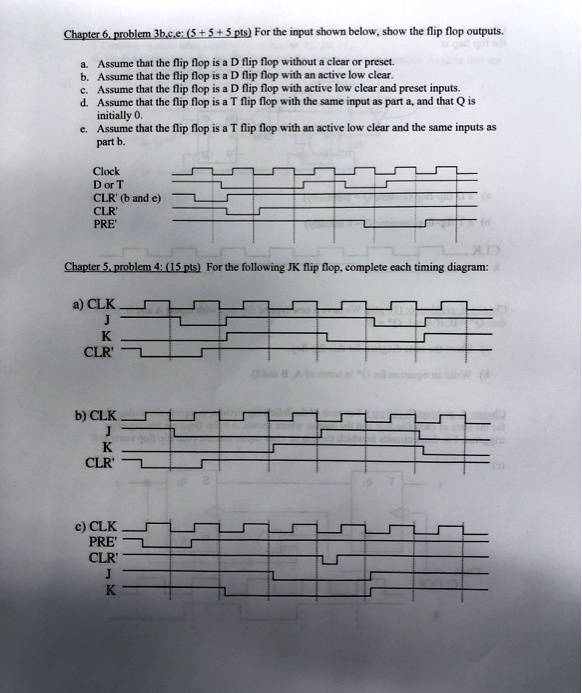 Chapter 6, Problem 3: For the input shown below, show the flip flop outputs. a) Assume that the ...