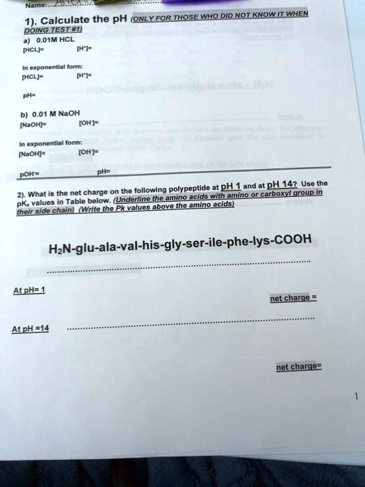 SOLVED:1) . Calculate the pH (ONLY FOR IHOSEWHO DID NOLKNOWILWHEN DOING ...