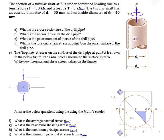SOLVED: The section of a tubular shaft at A is under combined loading ...
