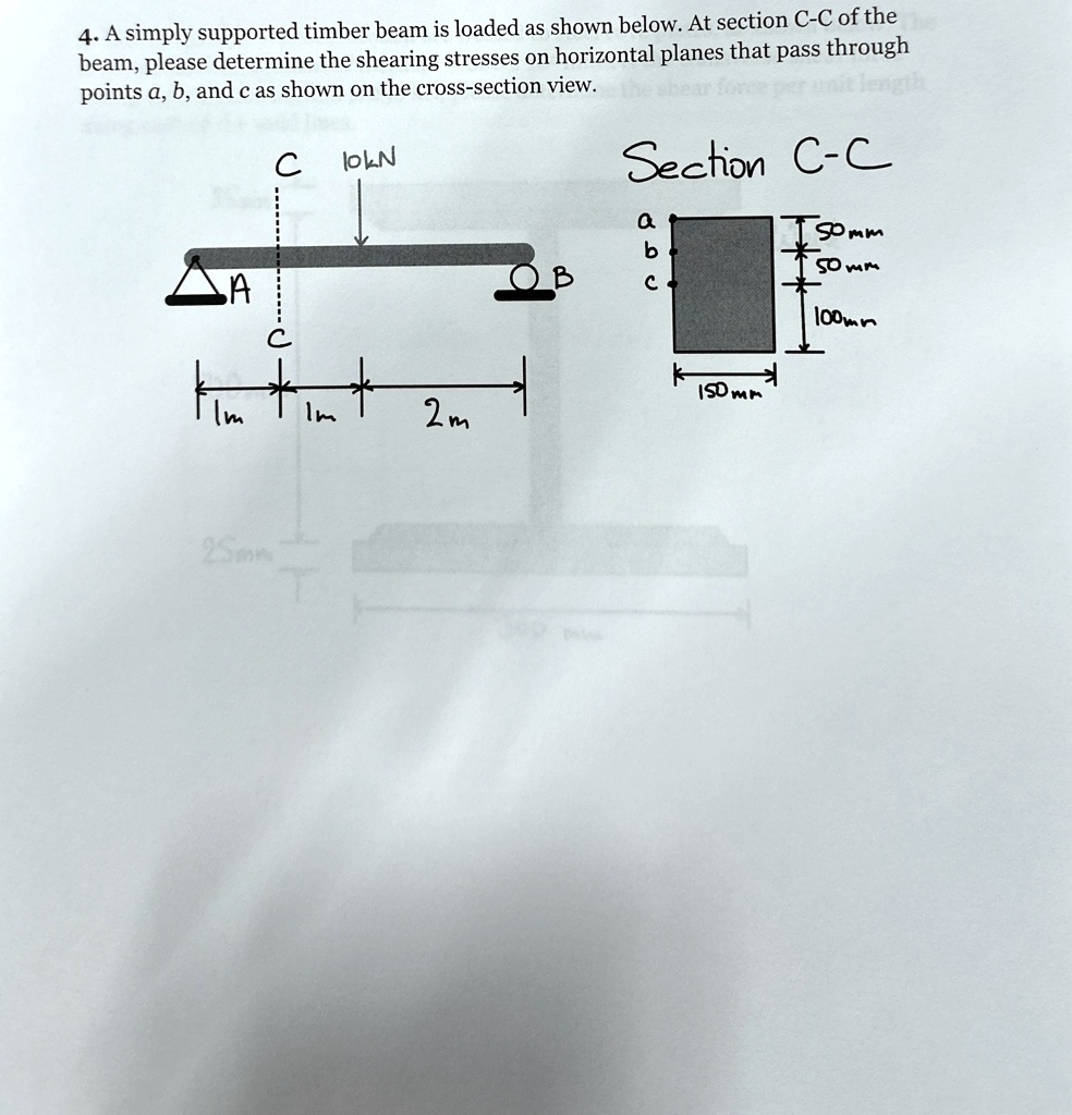 4. A simply supported timber beam is loaded as shown below. At section ...