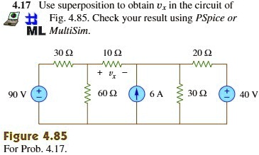 4.17 Use superposition to obtain vx in the circuit of Fig. 4.85. Check your result using PSpice ...