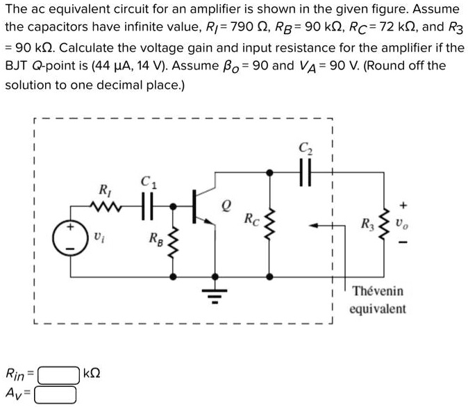 The ac equivalent circuit for an amplifier is shown in the given figure. Assume the capacitors ...