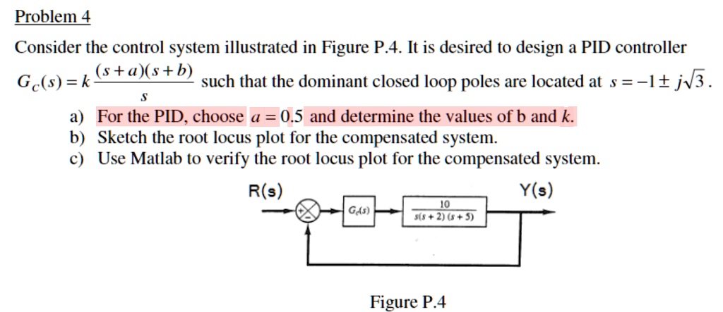 SOLVED: Problem 4 Consider the control system illustrated in Figure P.4. It is desired to design ...