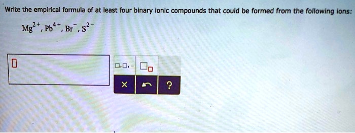 SOLVED: Write the empirical formula of at least four binary ionic compounds that could be formed ...