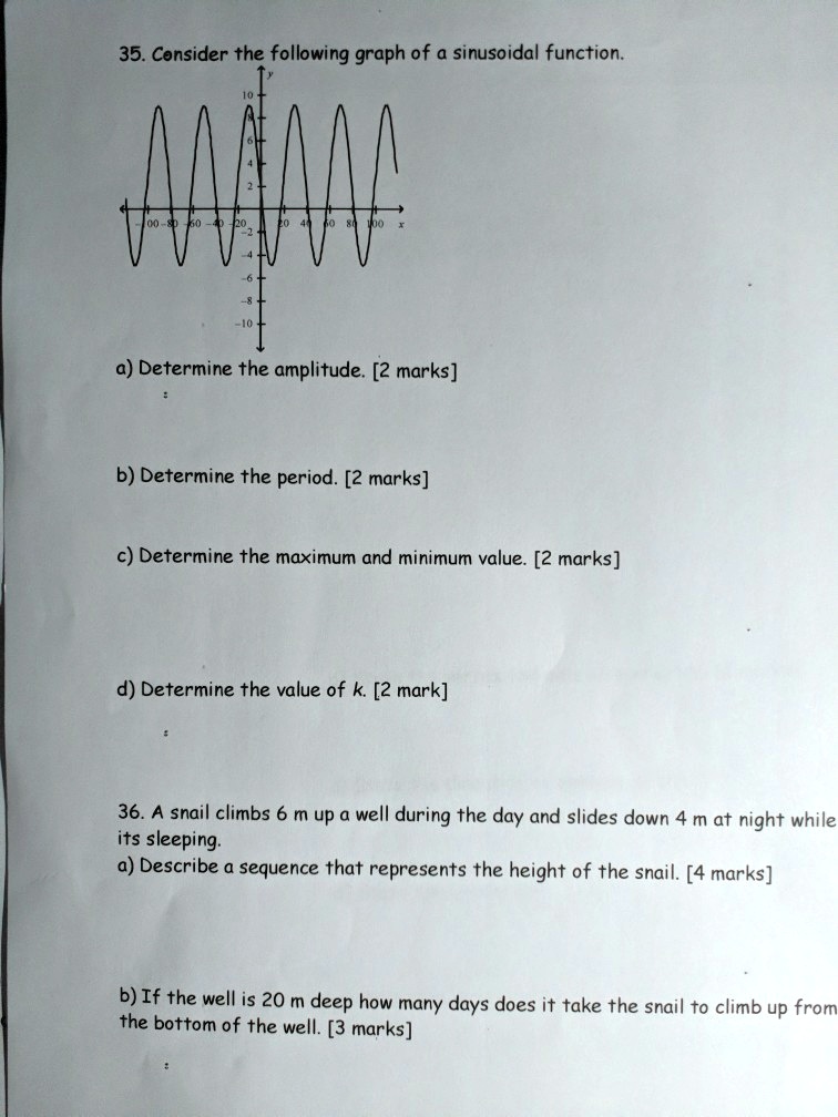 35 consider the following graph of a sinusoidal function aahc determine the amplitude 2 marks b ...
