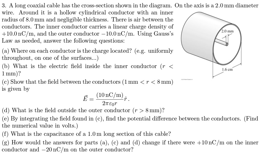 SOLVED: A long coaxial cable has the cross-section shown in the diagram ...