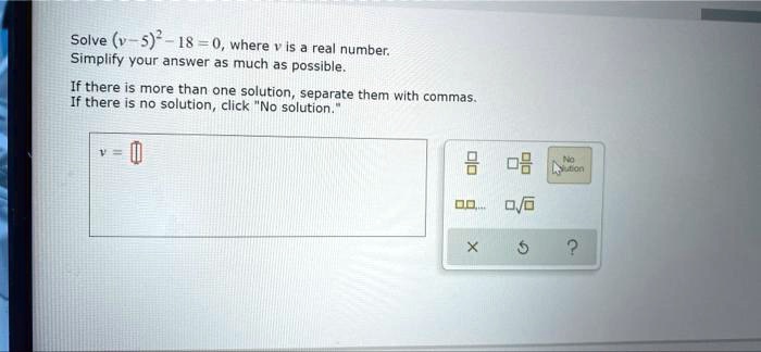 solvev 5 180where v is a real number simplify your answer as much as possible if there is more ...