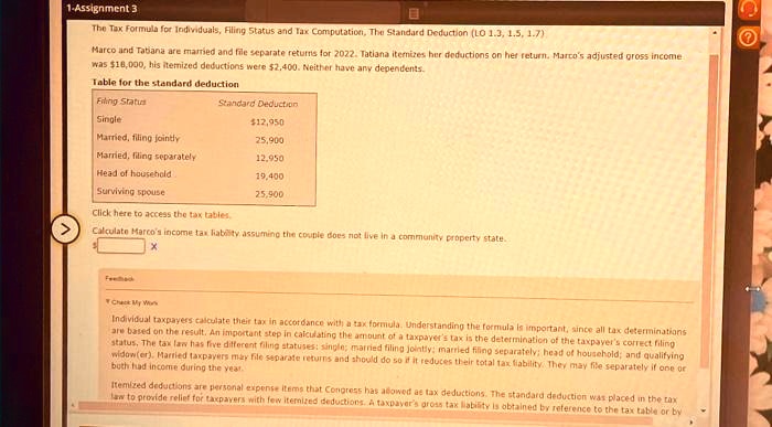 SOLVED: Texts: 1-Assignment3 The Tax Formula for Individuals, Filing ...
