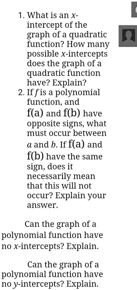 SOLVED: What is an X-intercept of the graph of a quadratic function? How many possible X ...